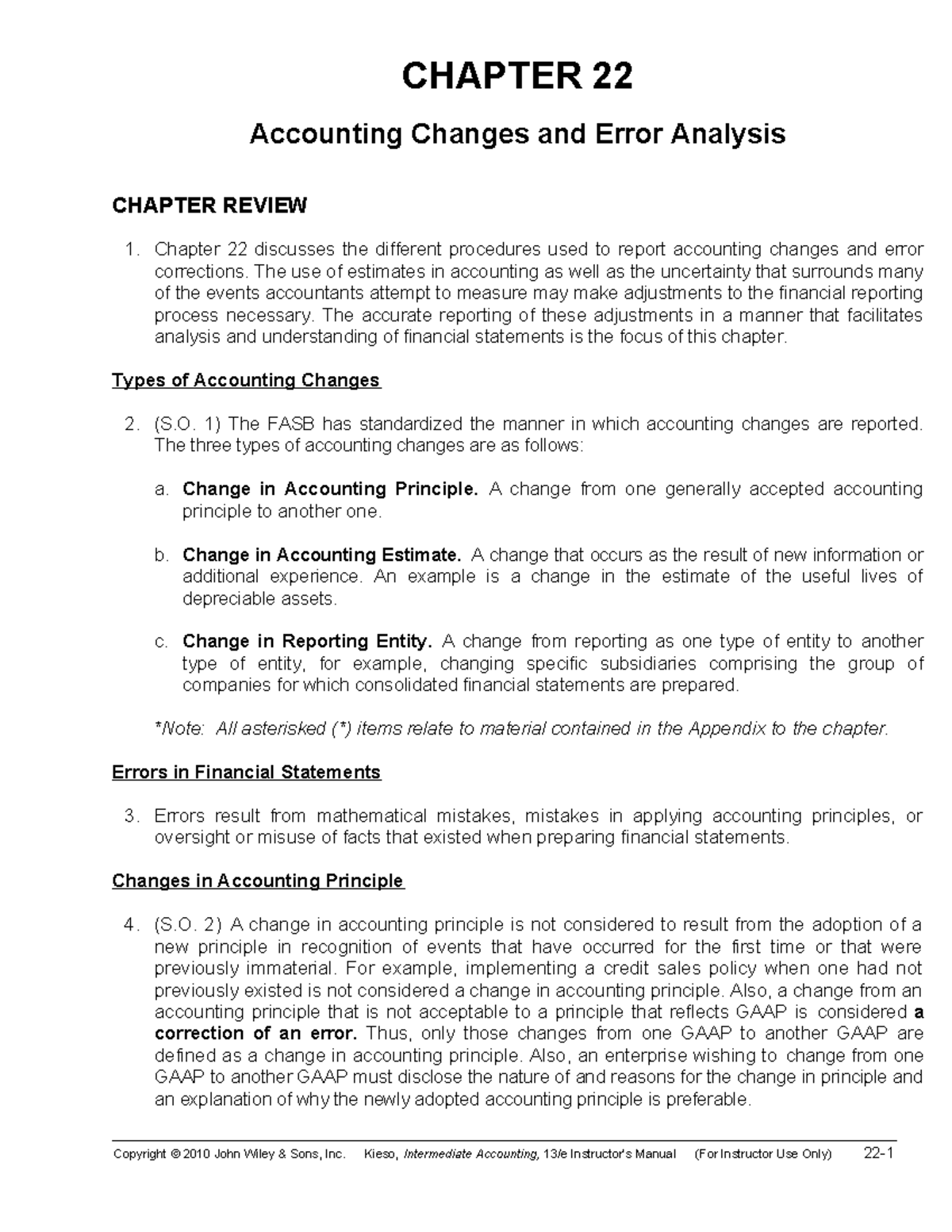 Chapter 22 - Kkkk - CHAPTER 22 Accounting Changes and Error Analysis ...
