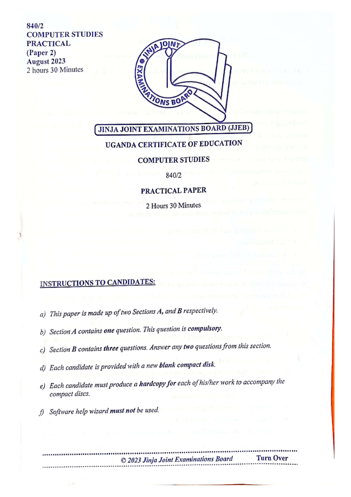 Uce computer studies p2 2023 - COMPUTER STUDIES PRACTICAL JOINT (Paper ...