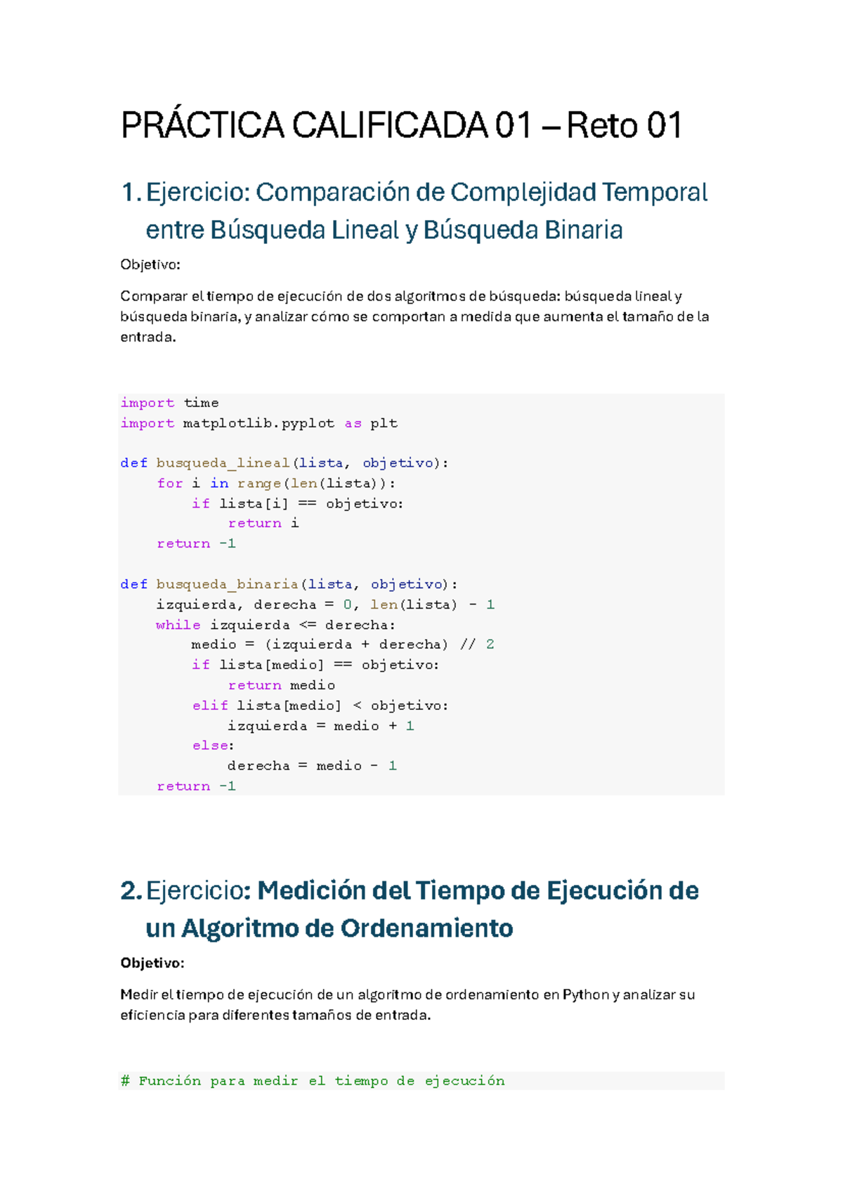 Reto 1 - Complejidad Algoritmica - Semana 1 - PRÁCTICA CALIFICADA 01 – Reto 01 1. Ejercicio ...