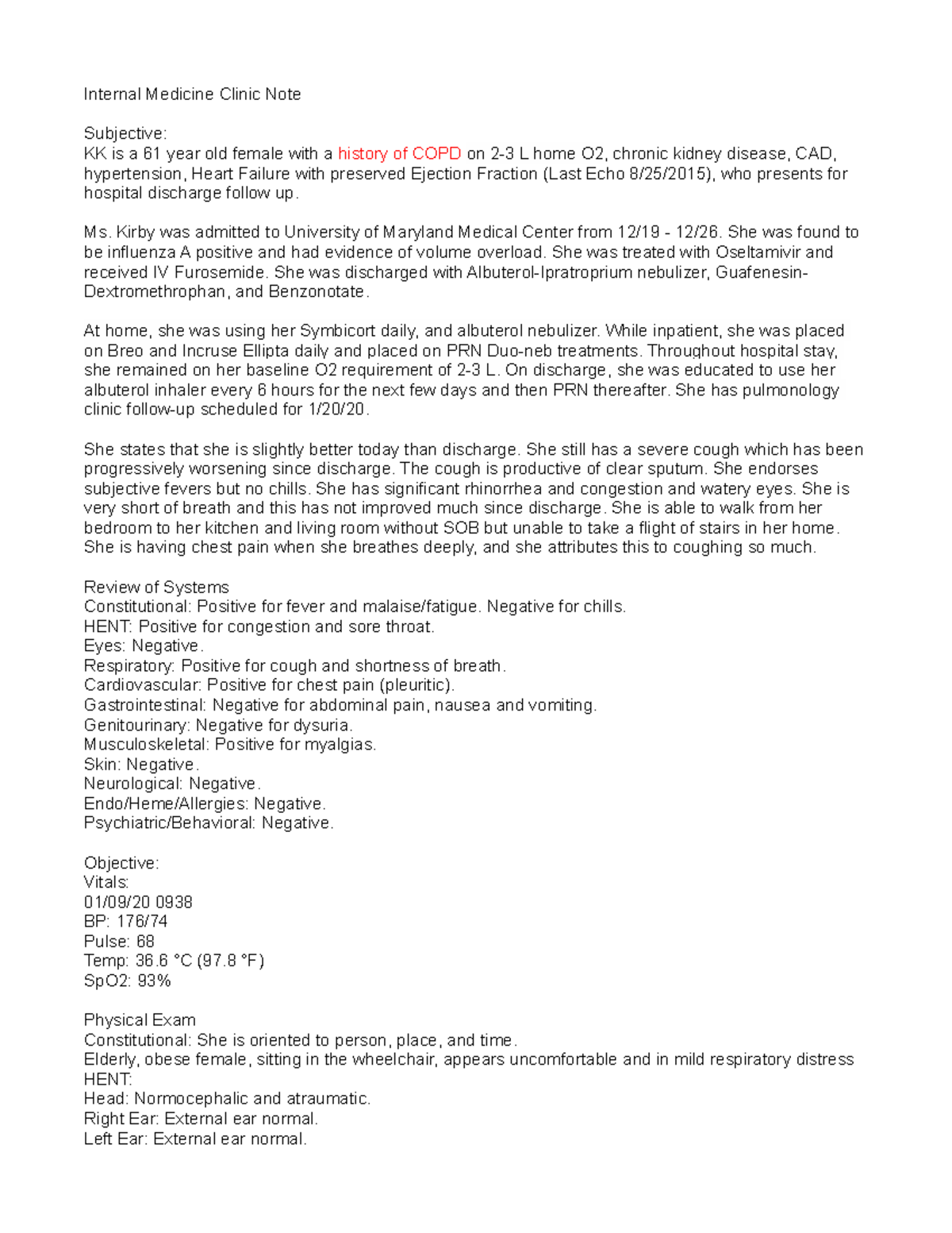 COPD Patient case and exam prep - Internal Medicine Clinic Note ...