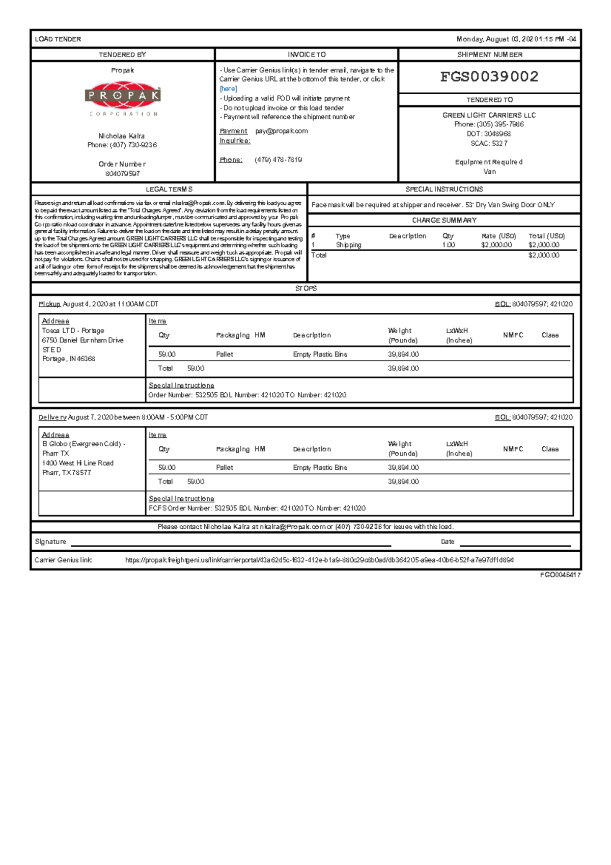 Shipment FGS0039002 6c2eae37-2bc6-4858-0a58-08d834eaa1b5 load tender ...