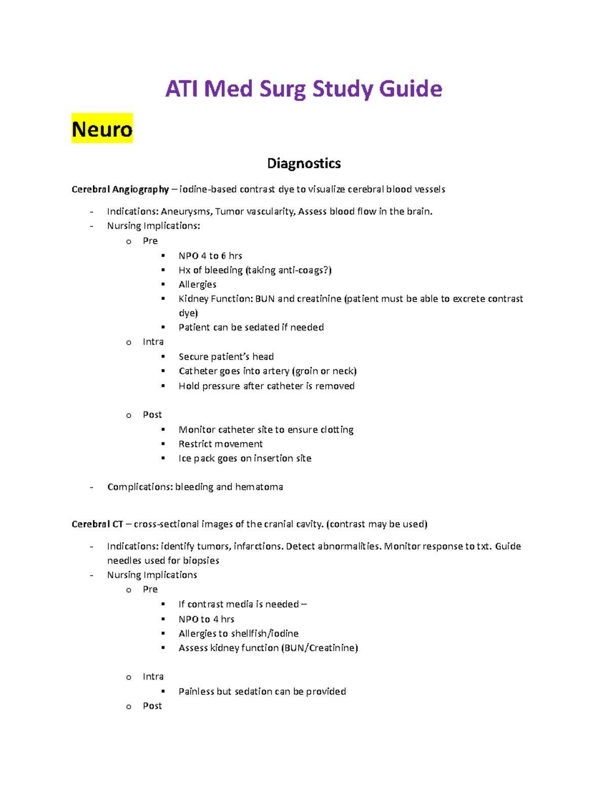 ATI Med Surg Study Guide - ATI Med Surg Study Guide Neuro Diagnostics ...