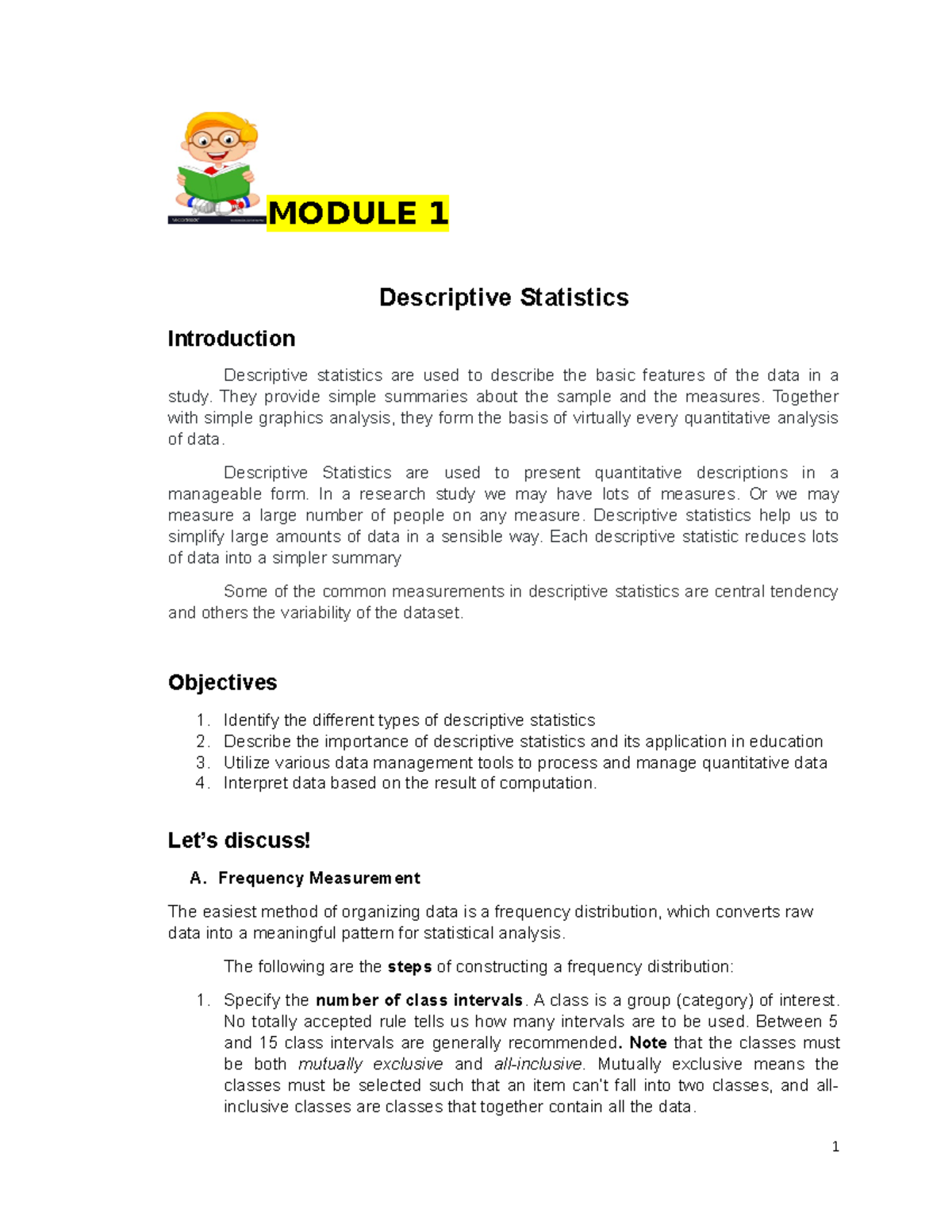 Statistical- Methods-Module gradschool - MODULE 1 Descriptive Statistics Introduction ...