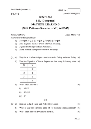 machine learning - CS0085 - SPPU - Studocu