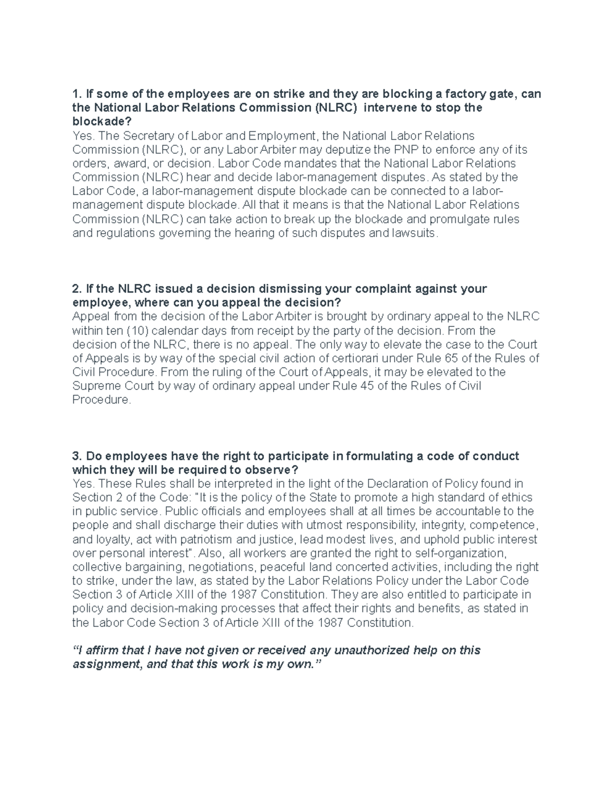 Discussion 3.1 The State's policy on labor relations - If some of the ...