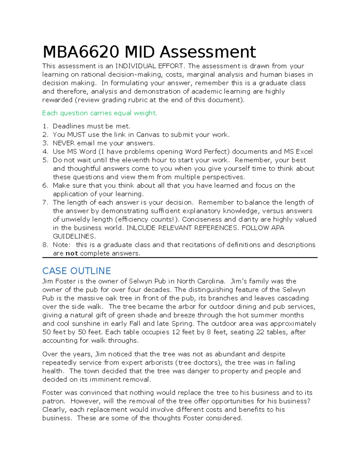 MBA6620 MID Assessment Revised Jan 2020 R - MBA6620 MID Assessment This ...