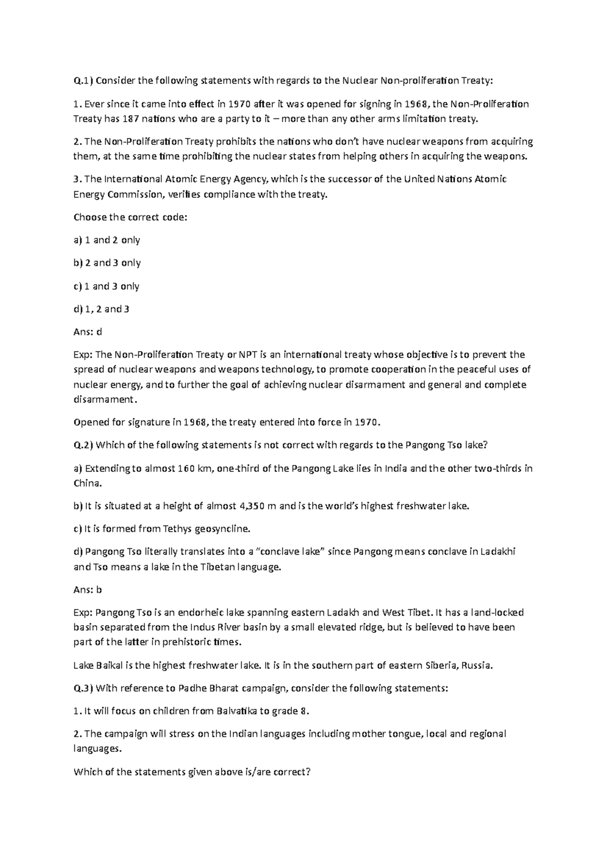 5th Jan 2022 - Daily News Analysis - Q) Consider the following ...