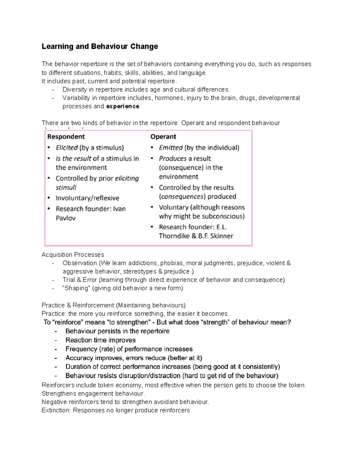 PSYC105 Summarised Notes Assessment 2 - Learning and Behaviour Change ...