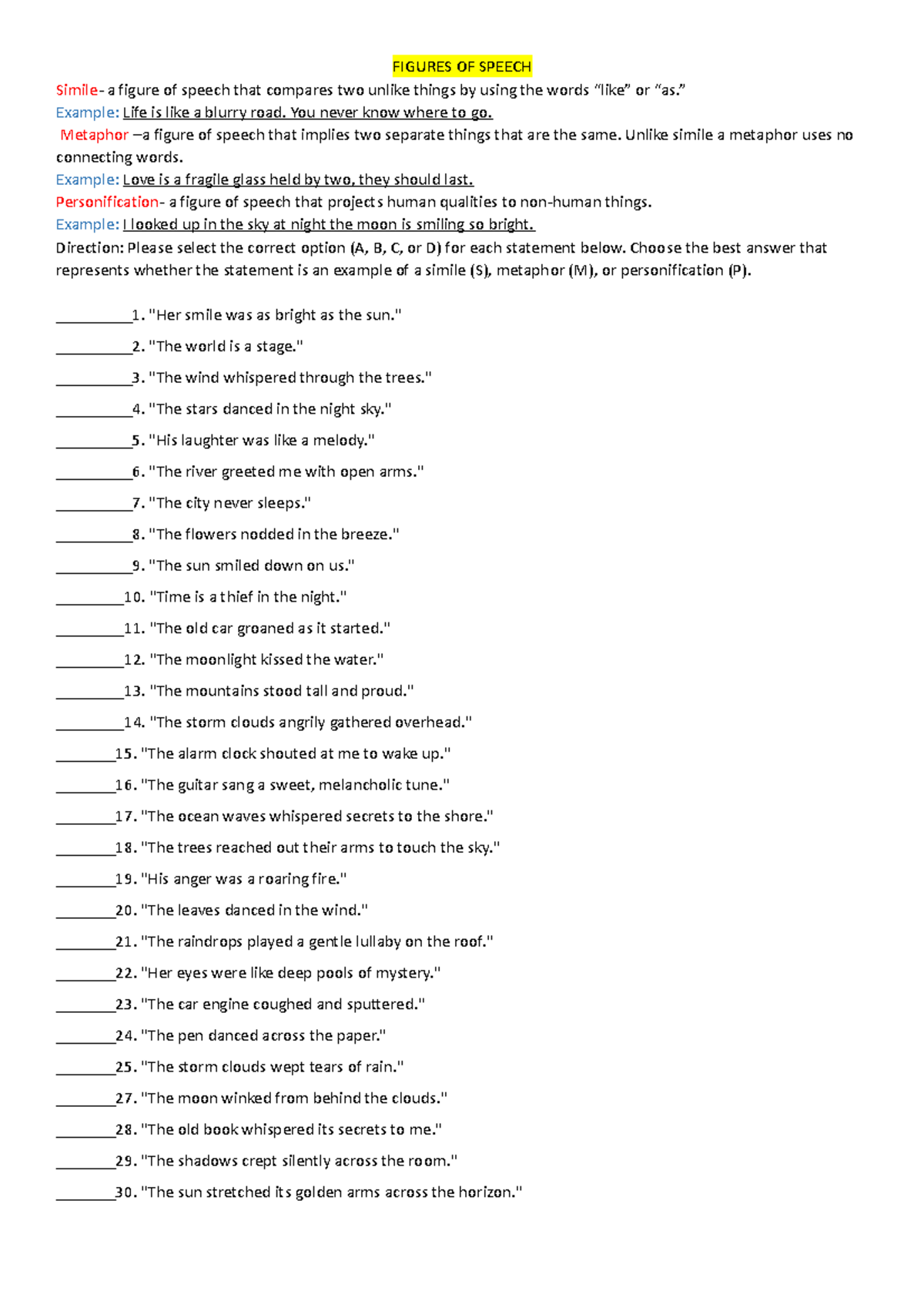 Q1 Englishquiz - Can be used for reviewing lessons. - FIGURES OF SPEECH ...