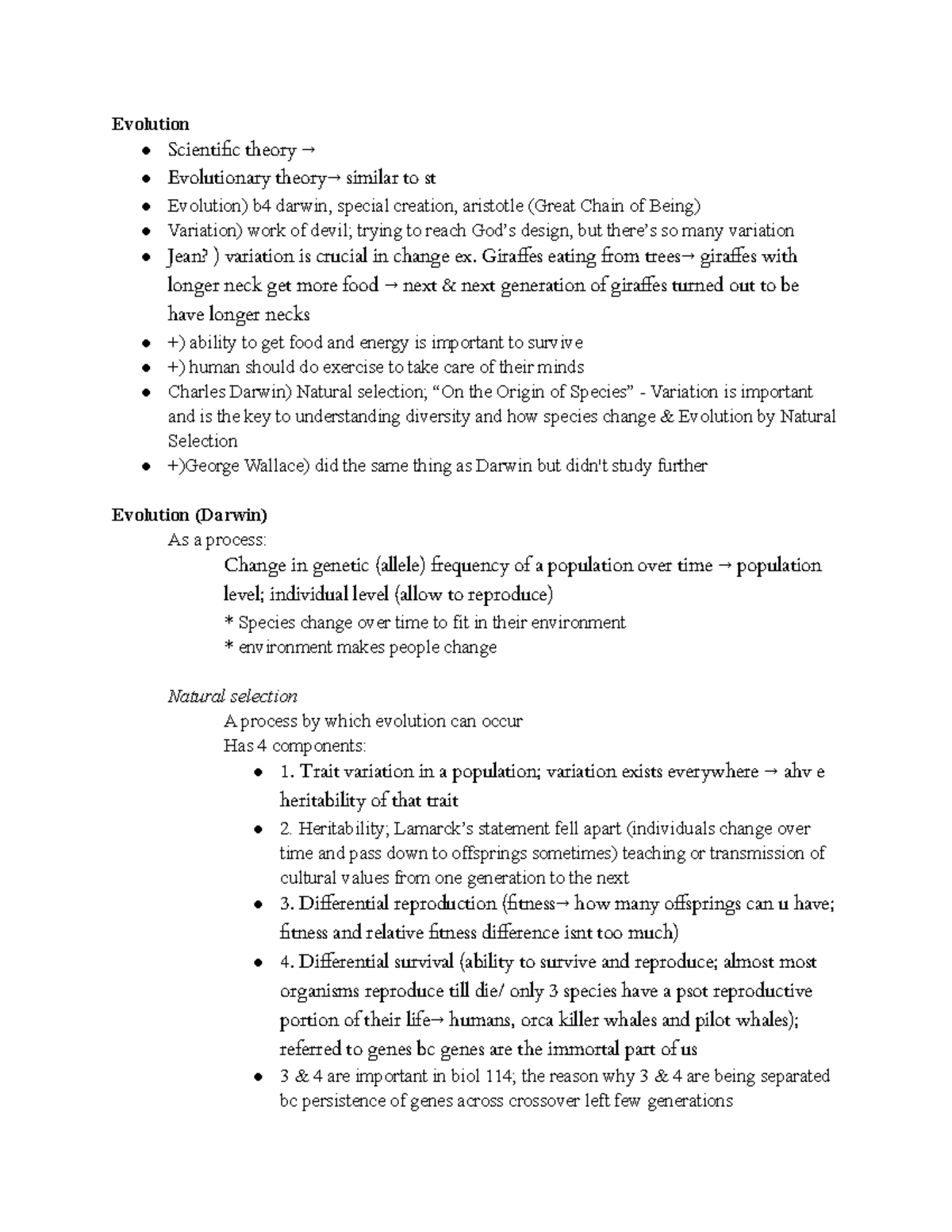 BIOL 114- 08 25 lecture pre note - Evolution Scientific theory → ...