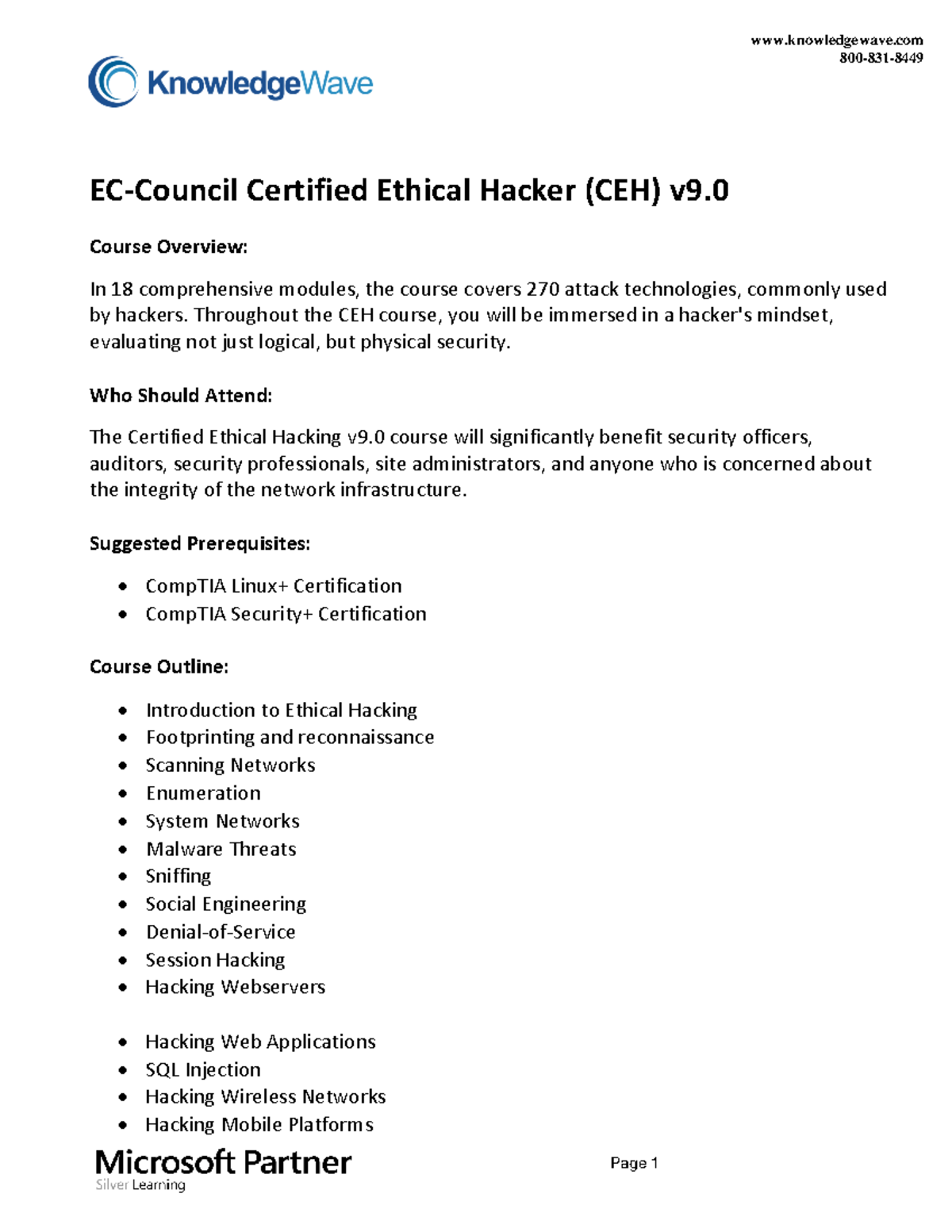 Certified Ethical Hacking 9 - Page 1 knowledgewave 800-831- EC-Council ...