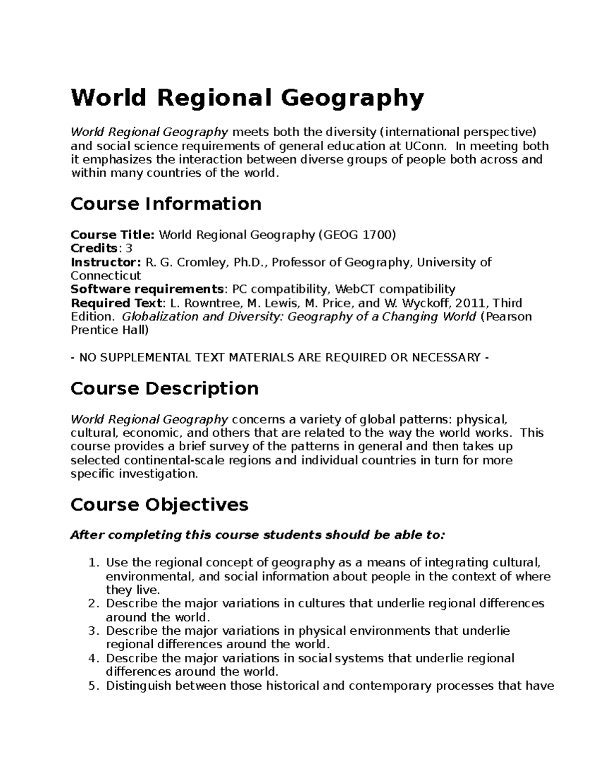 World Regional Geography - In meeting both it emphasizes the ...