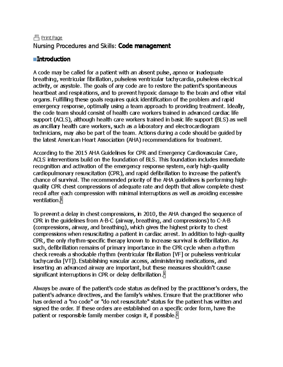 Cardiac Arrest - chapter 10 - Print Page Nursing Procedures and Skills ...