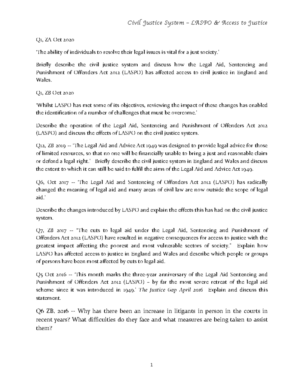 Civil Justice Sysytem Laspo & Access TO Justice - Q1, ZA Oct 2020 ‘The ...