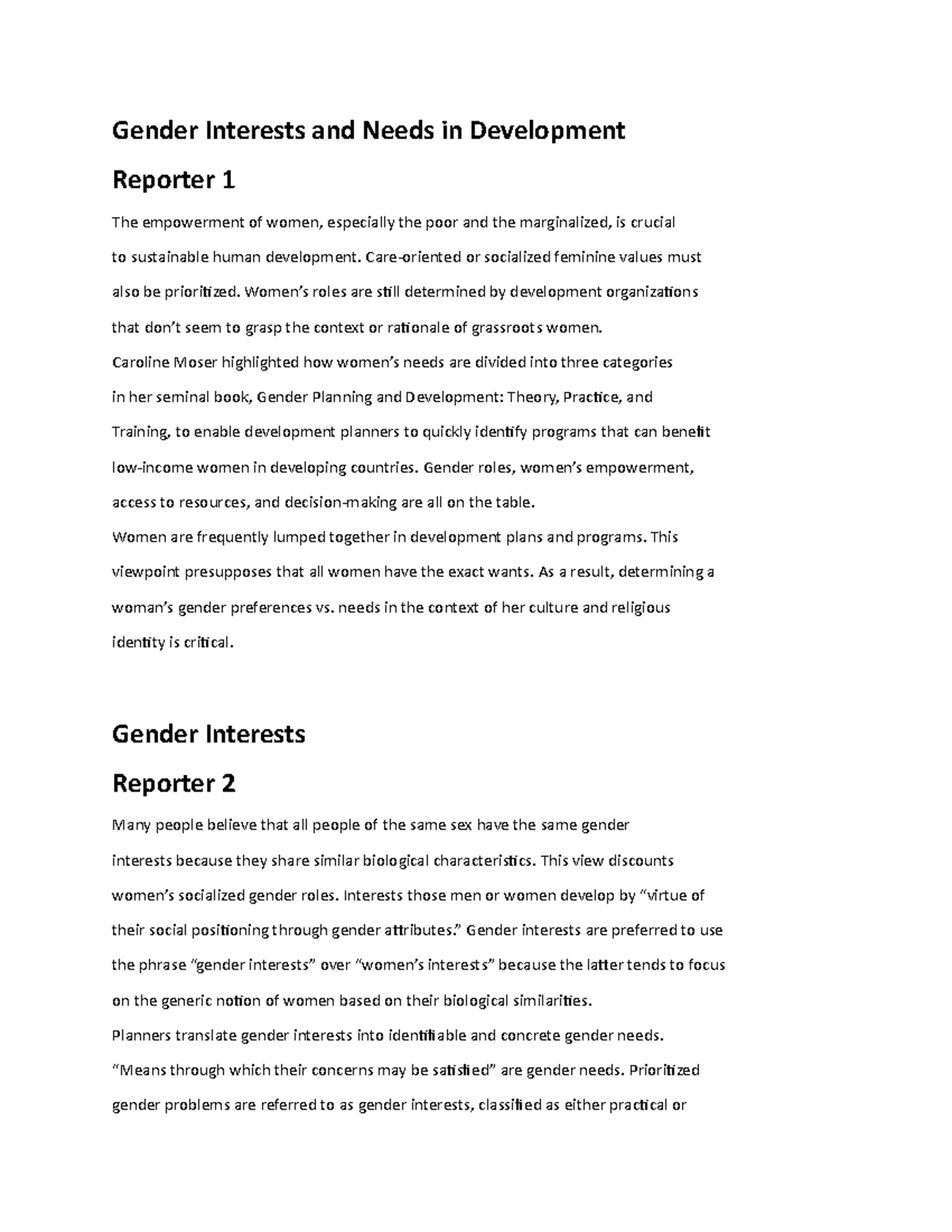 Gender Interests and Needs report - Gender Interests and Needs in ...