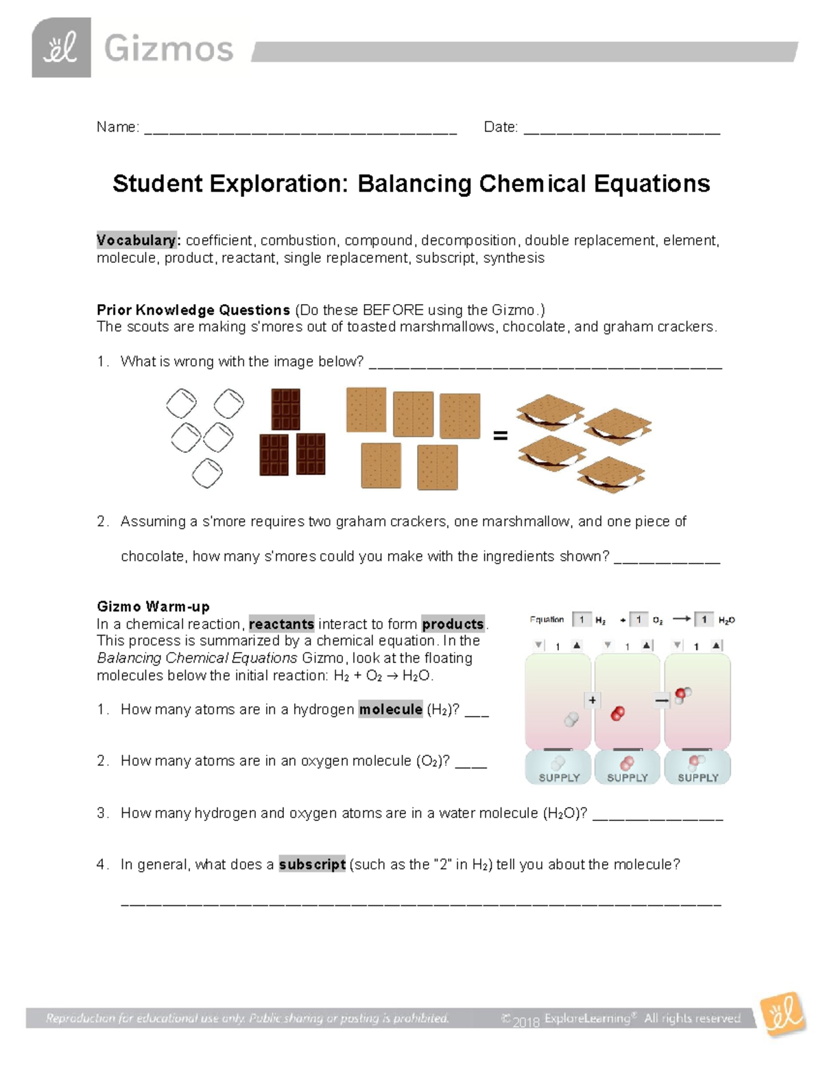 balancing chem eq - Name: ______________________________________ Date