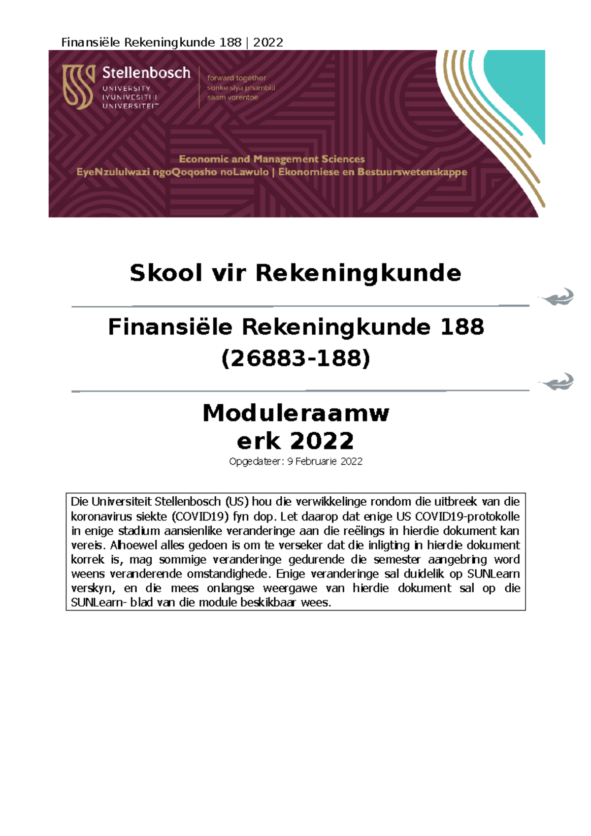 2022 Afrikaans Moduleraamwerk 188 179 - Finansiële Rekeningkunde 188 ...