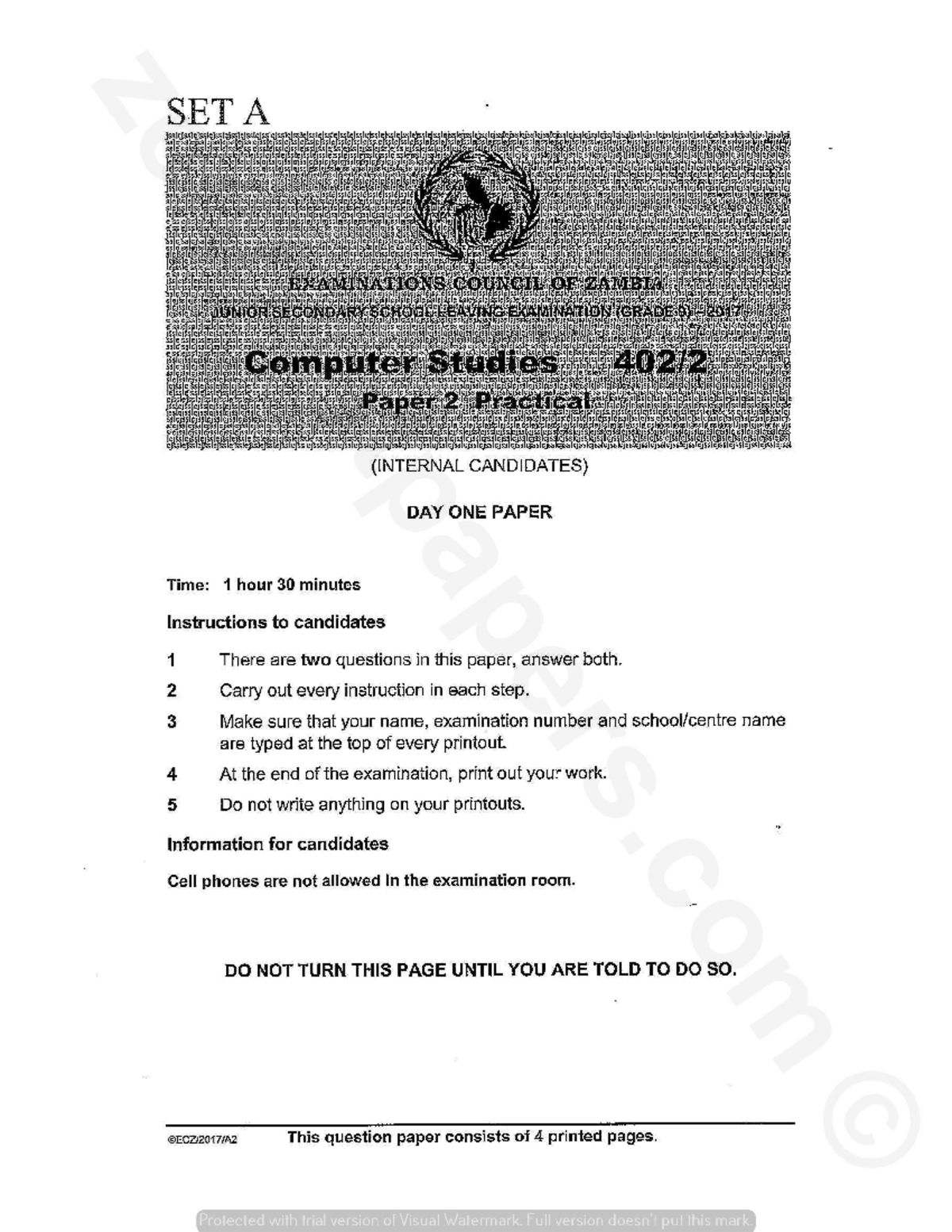ECZ Grade 9 computer studies p2 2017 - SET A EXAMINATIONS COUNCIL OF ...