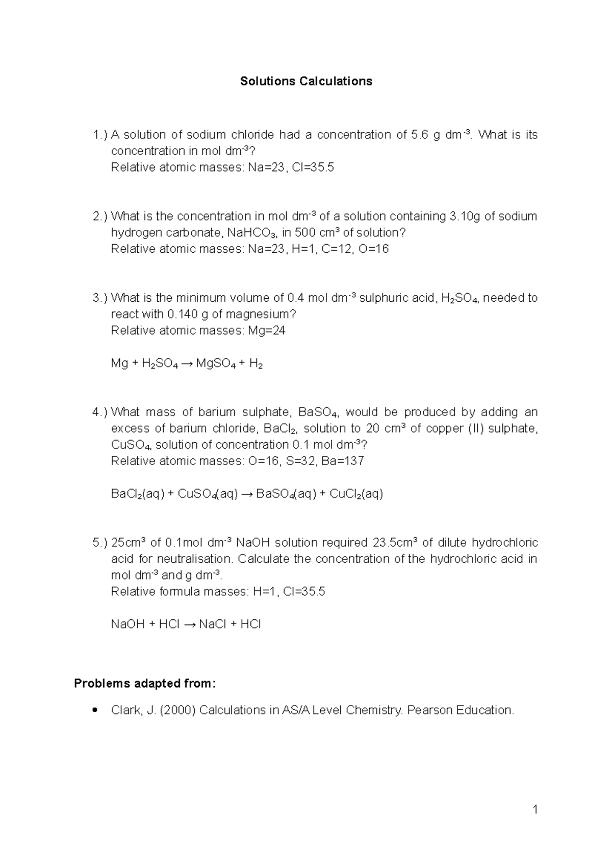Calculations problems 3 - Solutions Calculations 1.) A solution of ...
