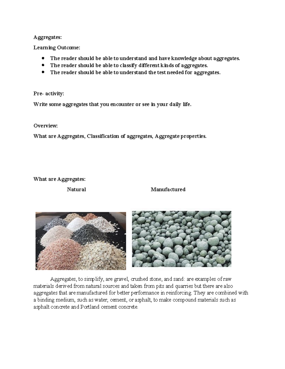 Aggregates - Aggregates: Learning Outcome: The reader should be able to ...