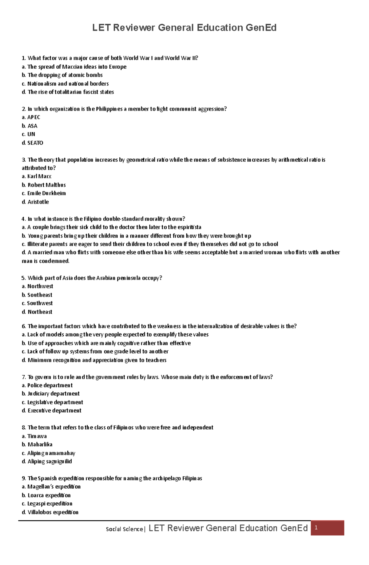 LET Reviewer General Education Gen Ed SOC - LET Reviewer General ...