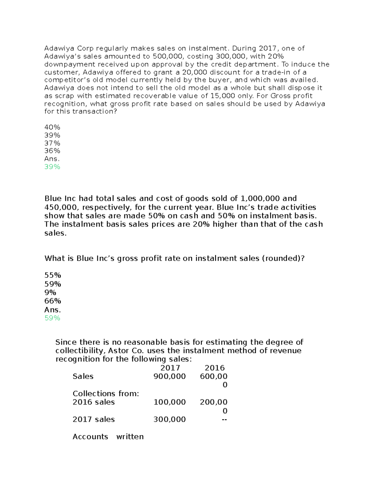 Special Revenue Recognition - Adawiya Corp regularly makes sales on ...