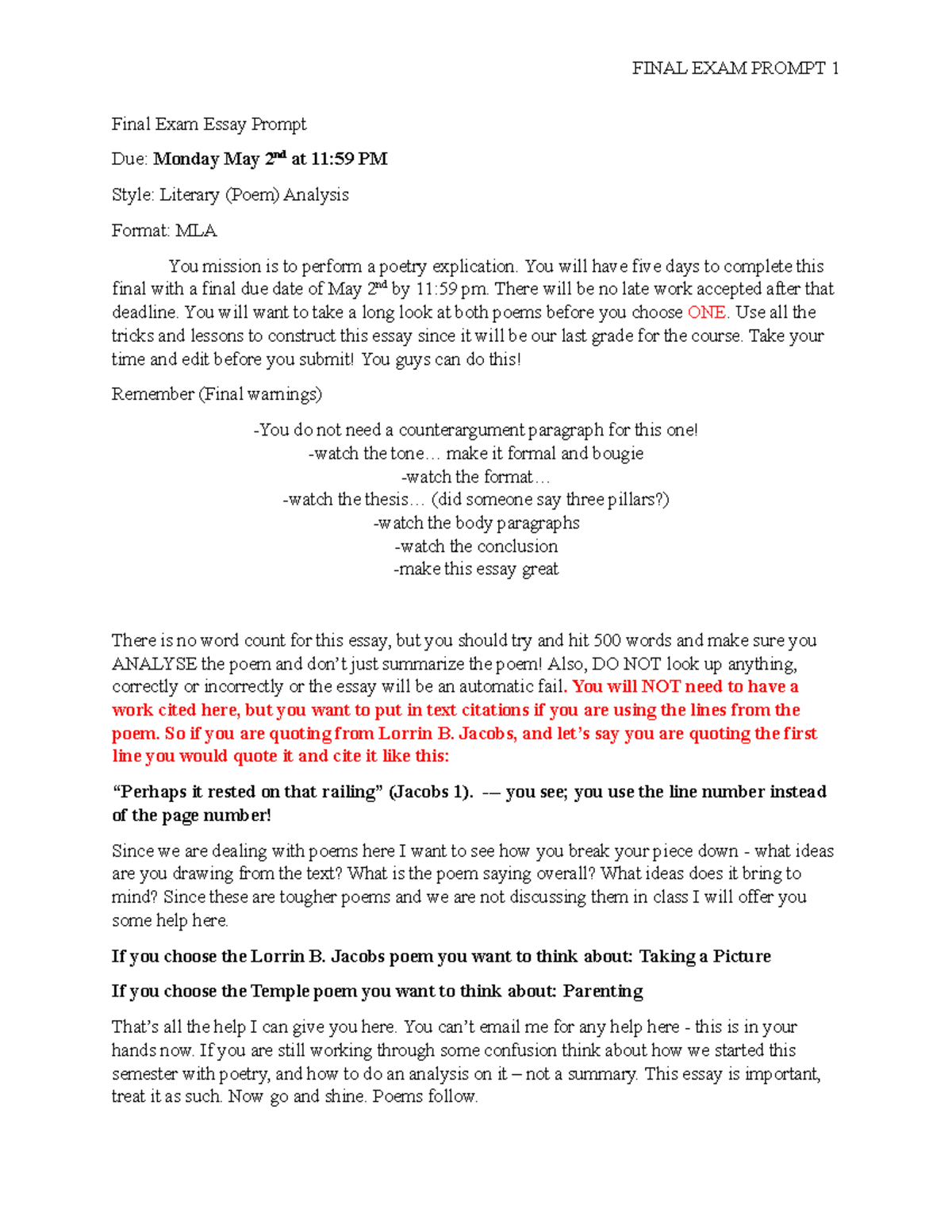 Final Exam Essay Prompt 102(1) (1) - Final Exam Essay Prompt Due ...