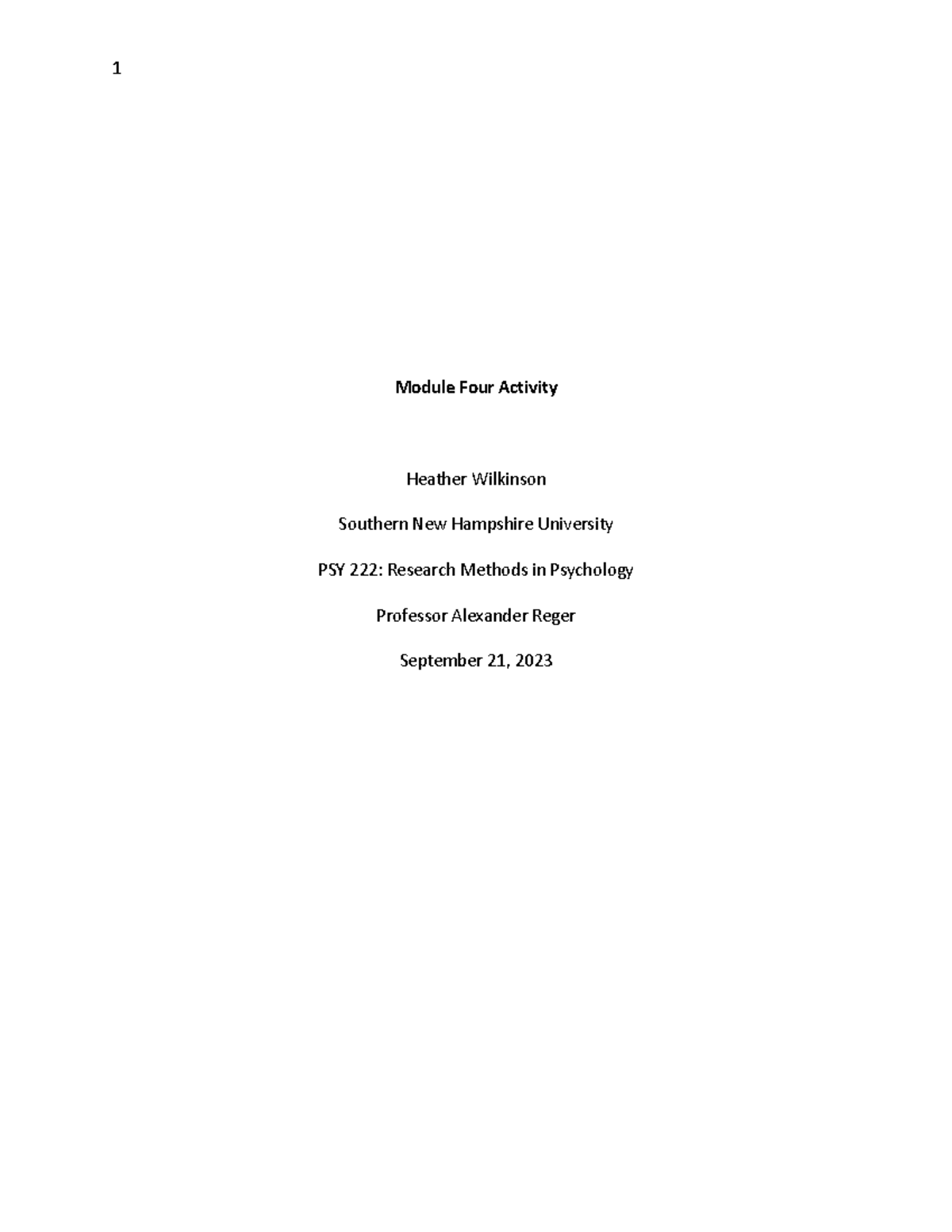 PSY222 Module Four Activity - Module Four Activity Heather Wilkinson Southern New Hampshire ...