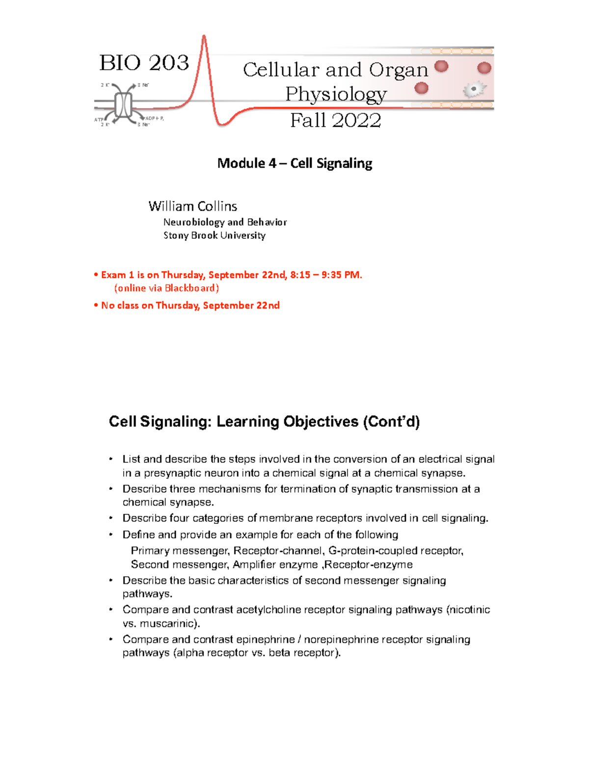 Module 4 - Cell Signaling (203 F22) part2 - 2 K+ 3 Na+ ATP2 K+ 3 NaADP ...