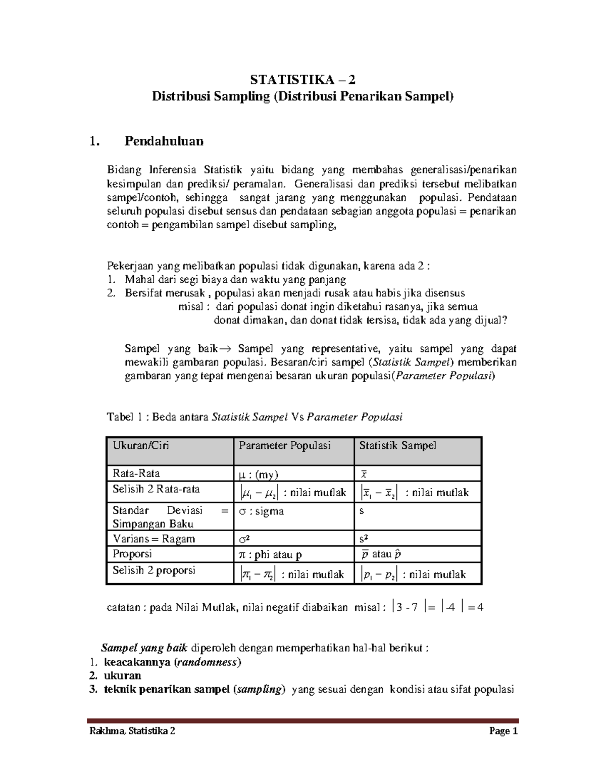 Distribusi Sampling - Statistika - STATISTIKA – 2 Distribusi Sampling ...