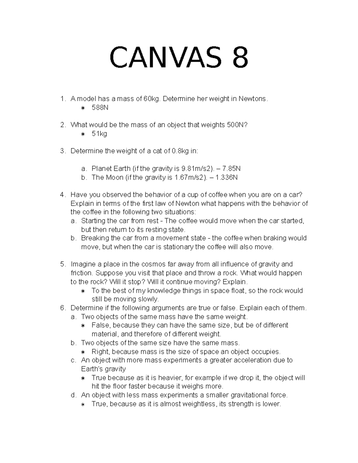 Canvas 8 Matter & Energy - CANVAS 8 A model has a mass of 60kg ...