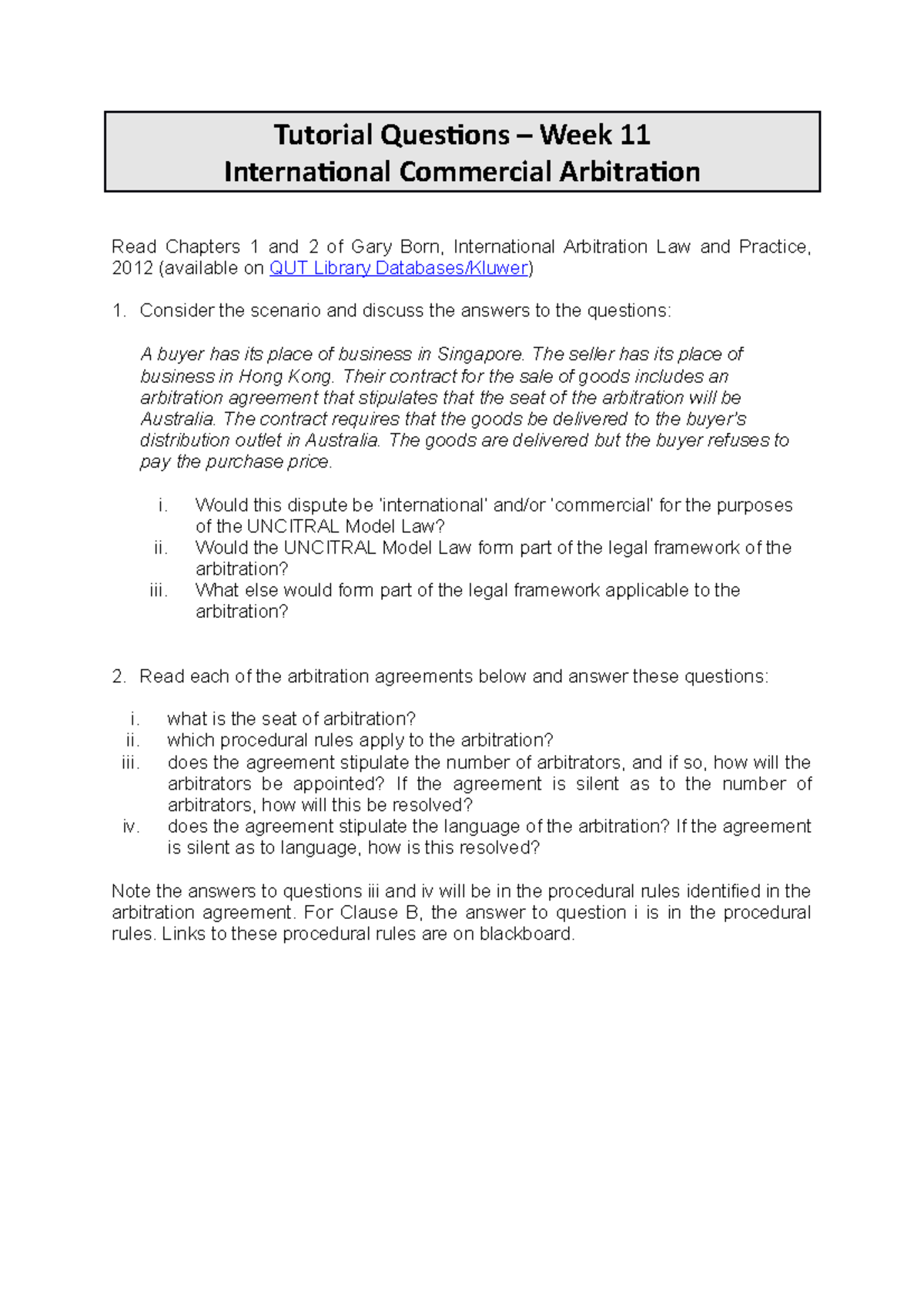 LLB103 Week 11 Tutorial - Tutorial Questions – Week 11 International ...