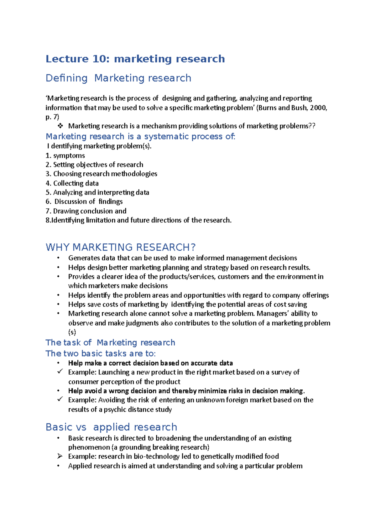 Lecture 10 - Marketing research; definition of marketing research, the ...