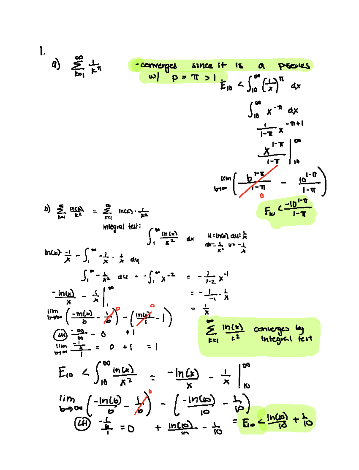 Series Practice Lab - schott - 1 a converges since it is a p seves WI p ...