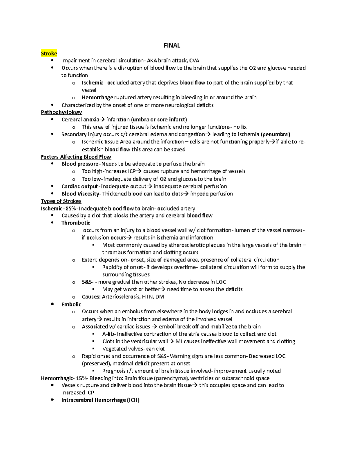 NUS 211- Final - DIC Unit notes from book readings - FINAL Stroke ...