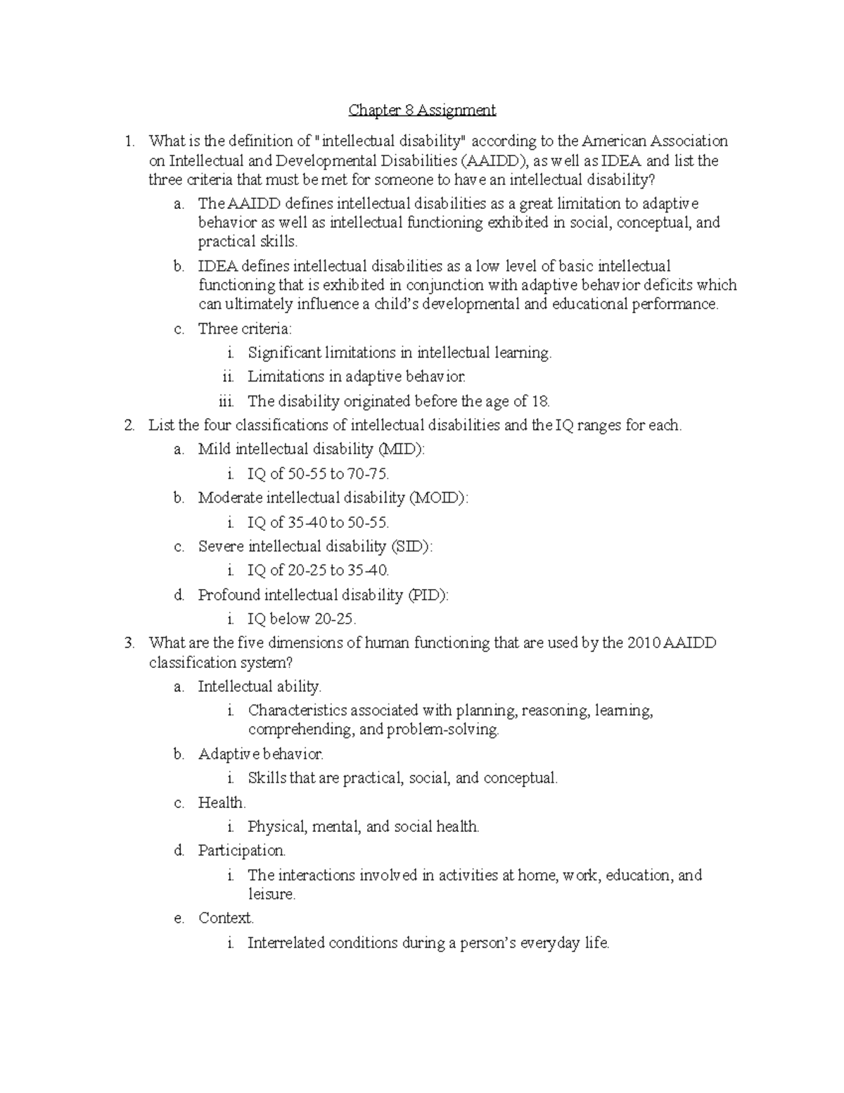 Chapter 6 Assignment (Special Populations) - Chapter 8 Assignment What is the definition of ...
