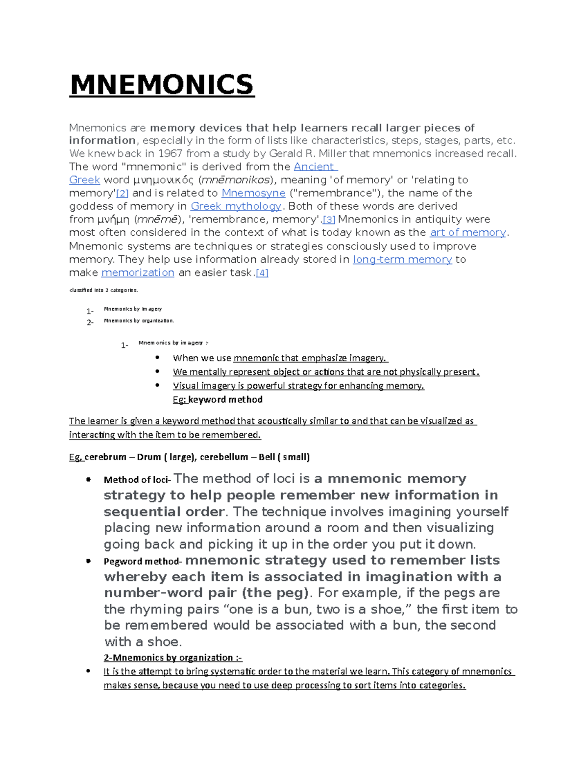 Mnemonics simple notes and easily understood - MNEMONICS Mnemonics are ...