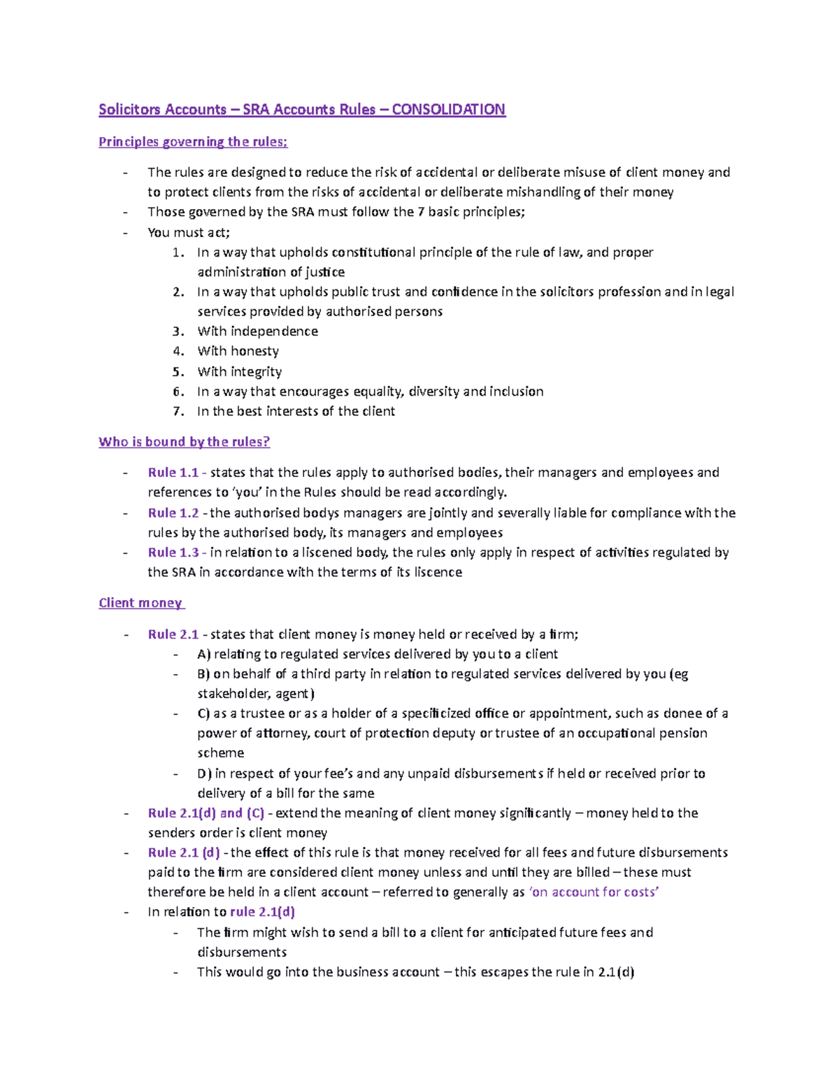 Solicitors Accounts - SRA Accounts Rules Consolidation - Solicitors ...