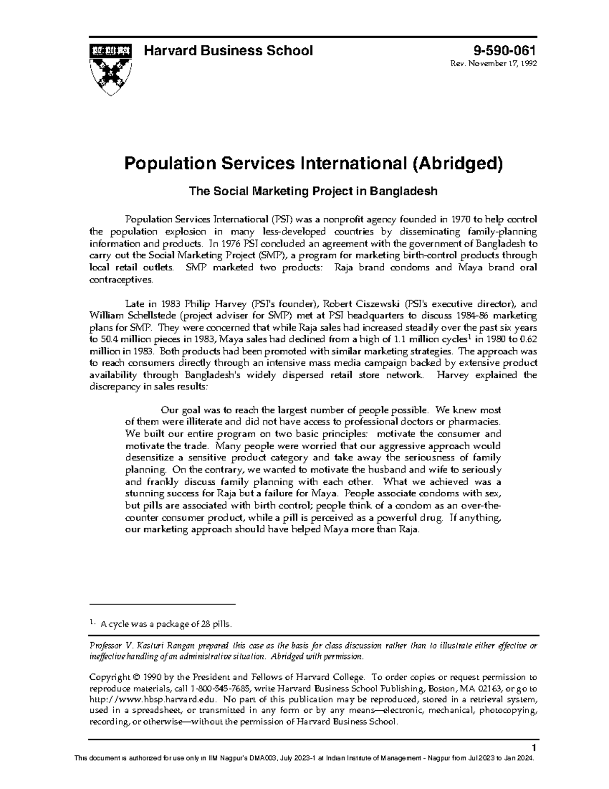 Population services International - Harvard Business School 9-590- Rev ...