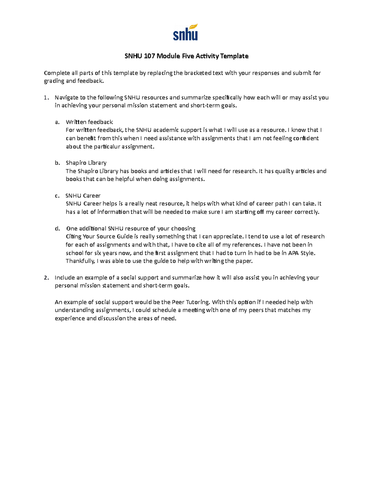 Week5activity - Template with answers for week 5 activity. - SNHU 107 ...