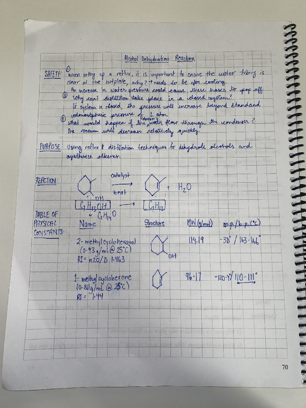 Pre-Lab Alcohol Dehydration - Alcohol Dehydration Reaction 1 SAFETY ...