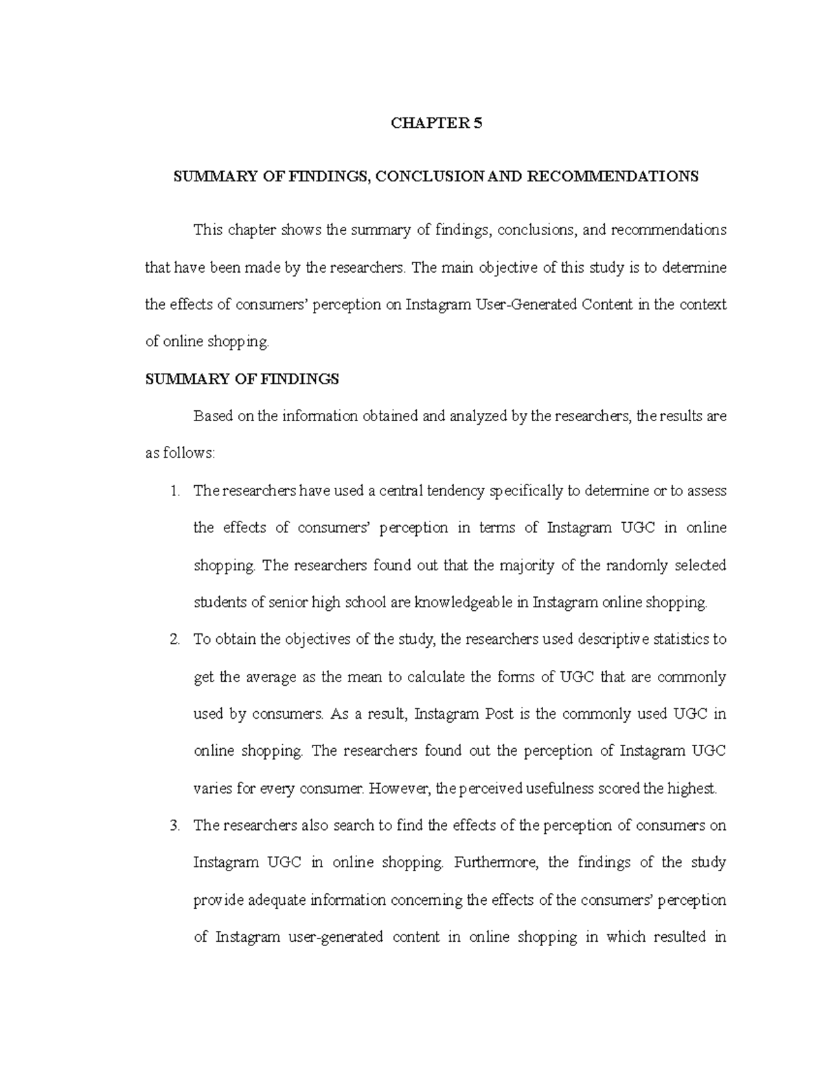 Chapter-5 assignments - CHAPTER 5 SUMMARY OF FINDINGS, CONCLUSION AND ...