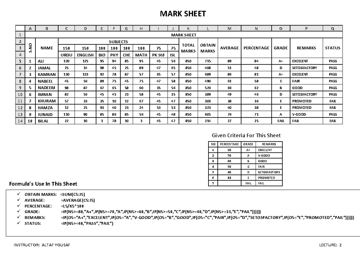 MARK Sheet-1 - Heheg - A B C D E F G H I J K L M N O P Q 1 MARK SHEET 2 ...