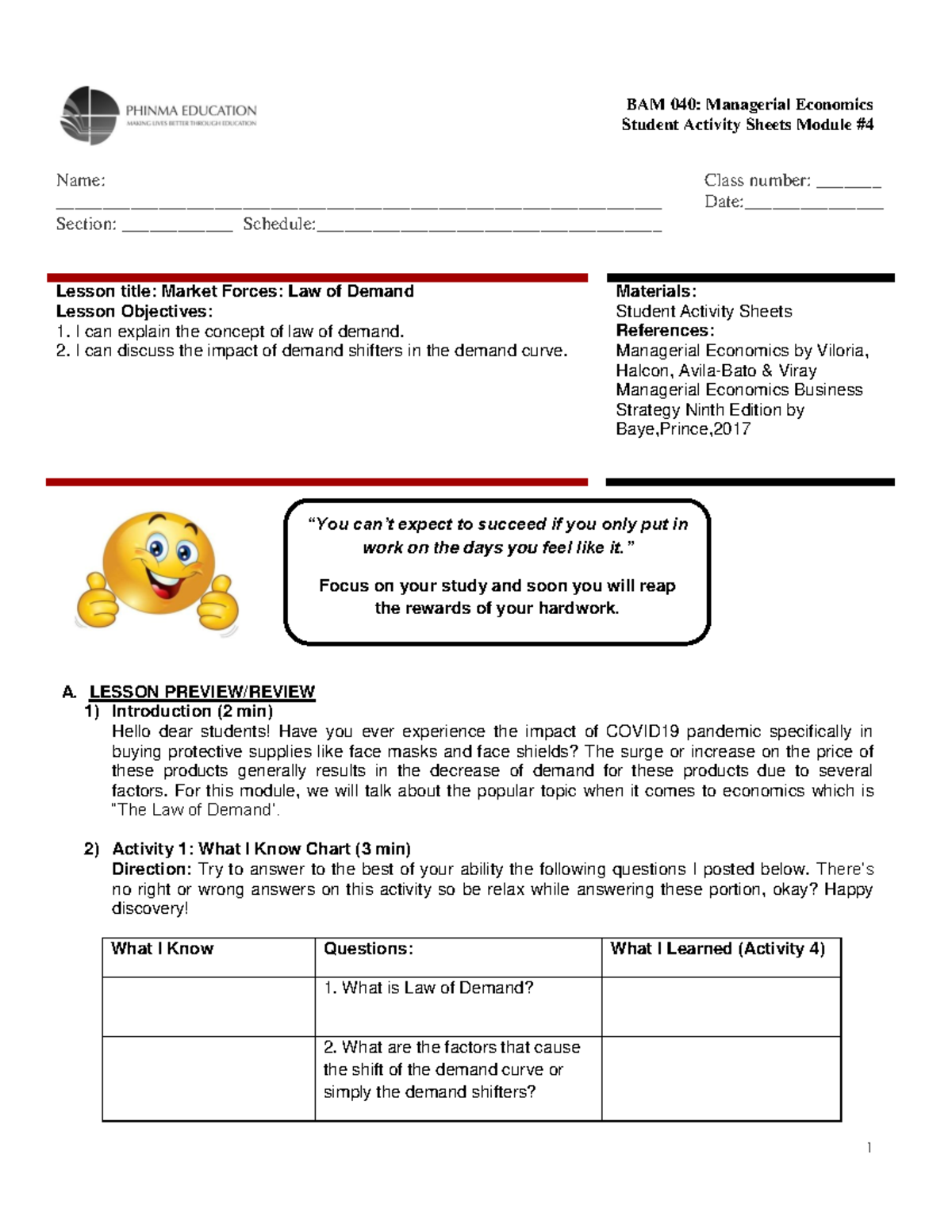 Copy of SAS#4-BAM040 - BAM040 - Student Activity Sheets Module # Name ...