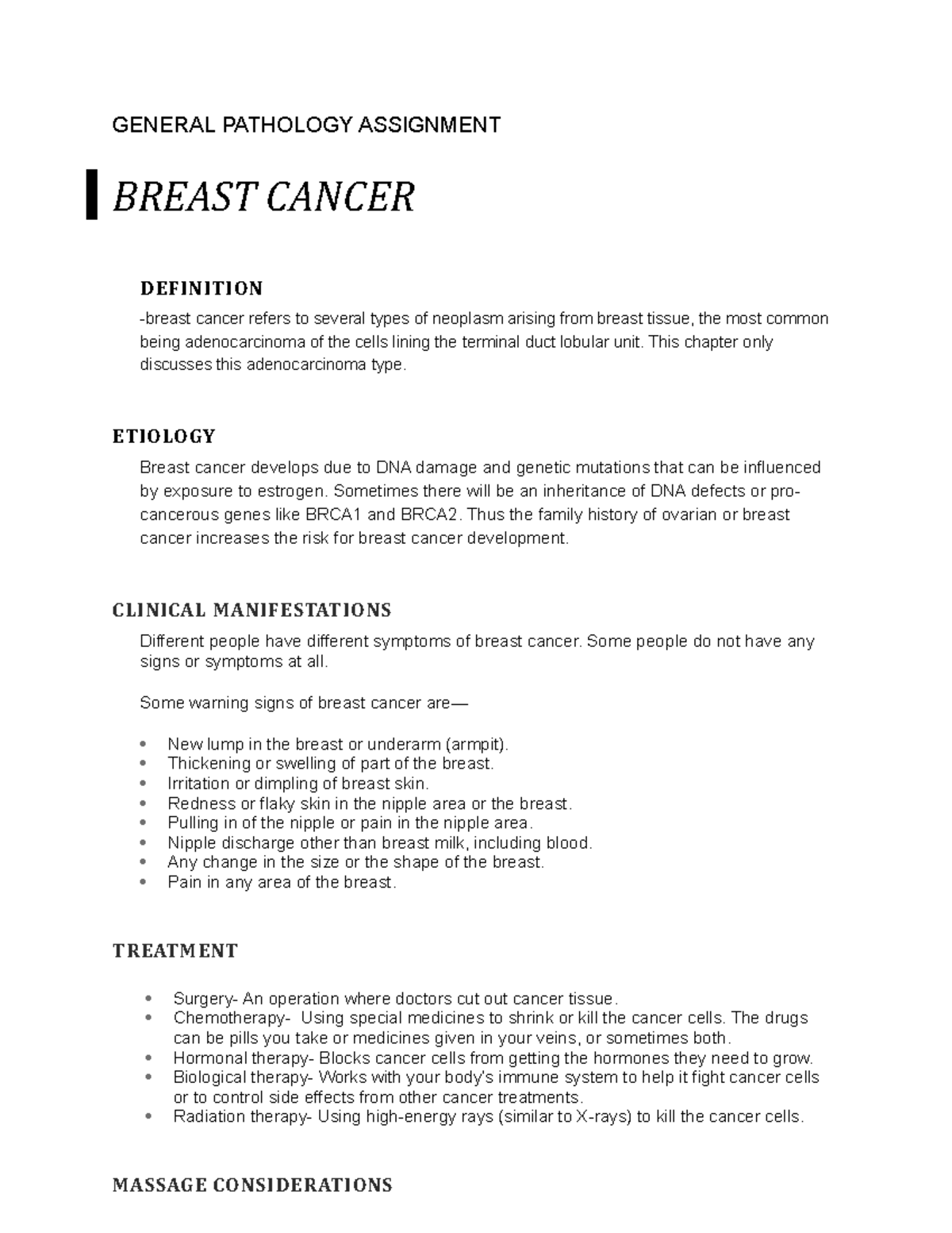 General Pathology Assignment - GENERAL PATHOLOGY ASSIGNMENT BREAST ...