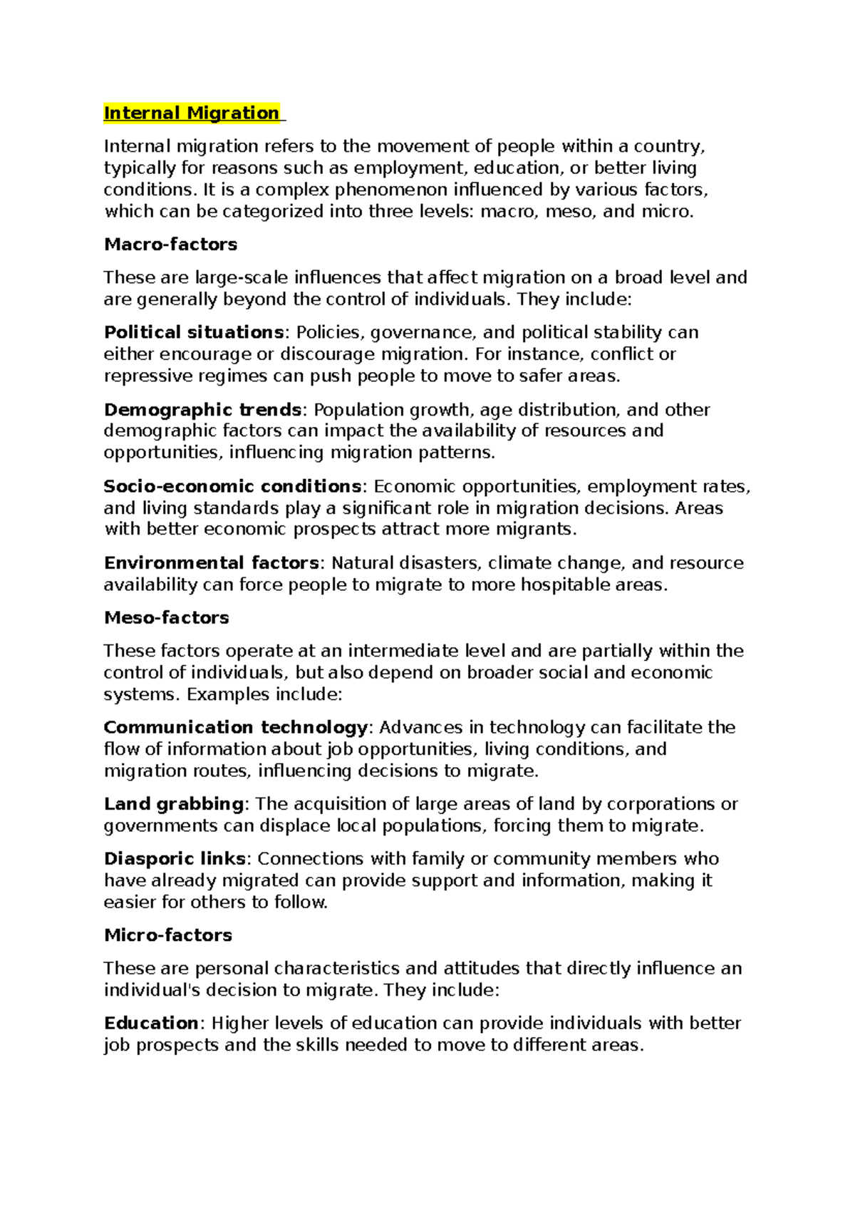 Internal migration - Internal Migration Internal migration refers to ...
