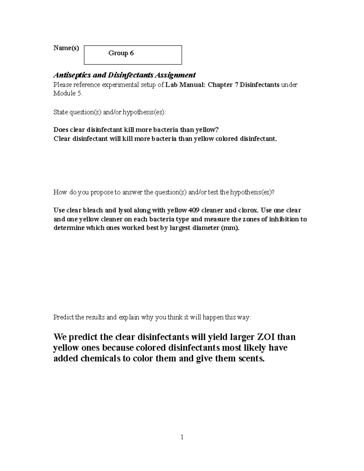 Microbial Control Lab - Name(s) Antiseptics and Disinfectants ...
