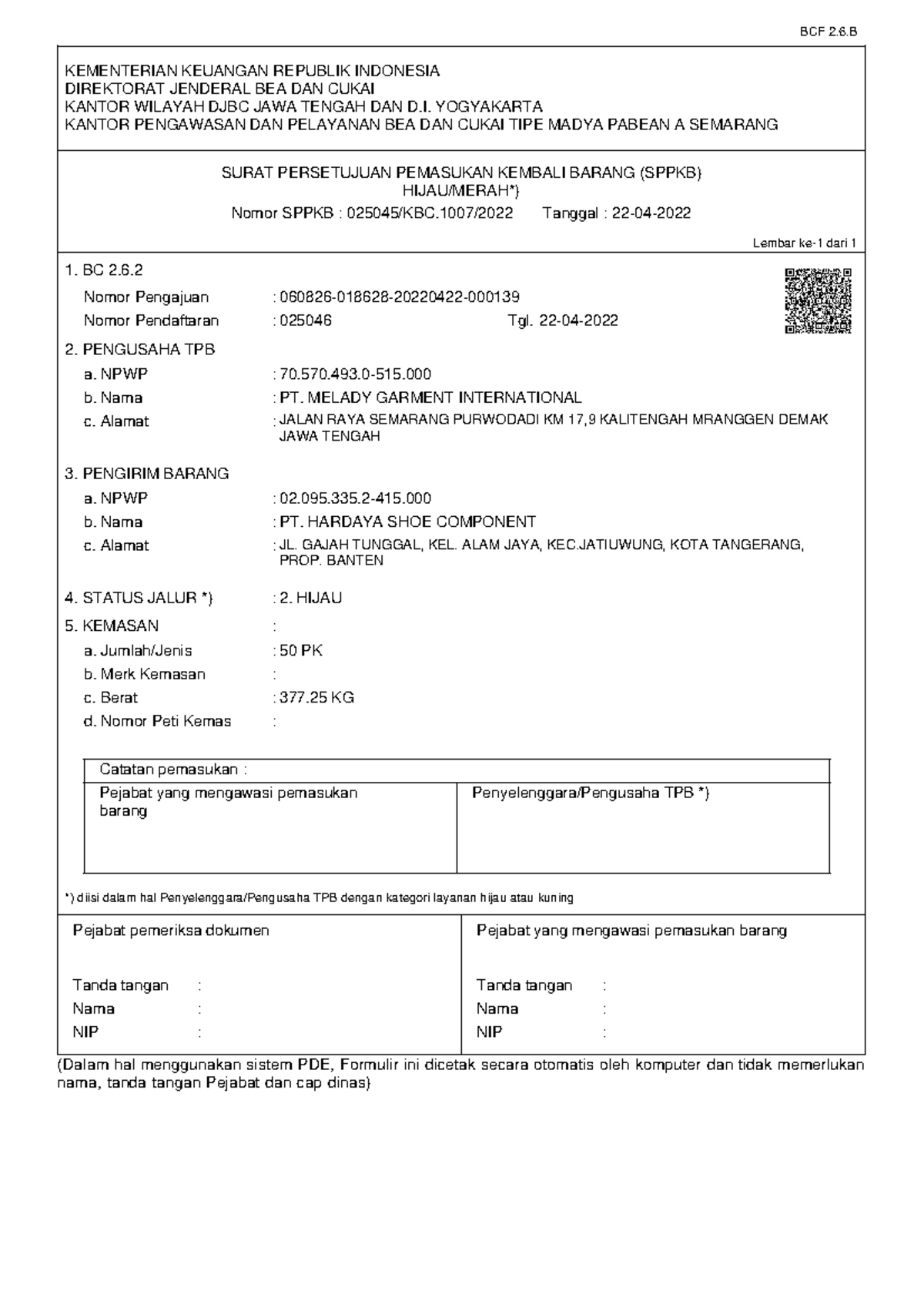 SPPB - garment - KEMENTERIAN KEUANGAN REPUBLIK INDONESIA DIREKTORAT JENDERAL BEA DAN CUKAI ...