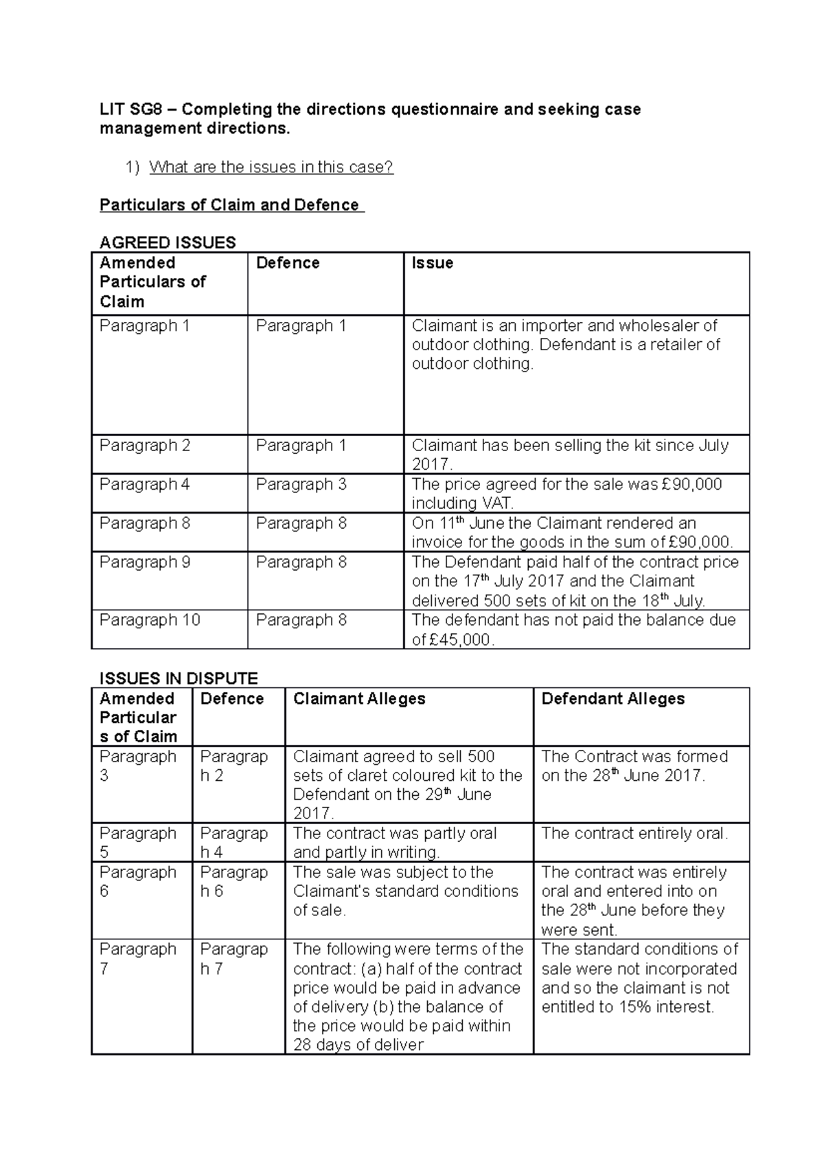 LIT SG8 – Completing the directions questionnaire and seeking case ...