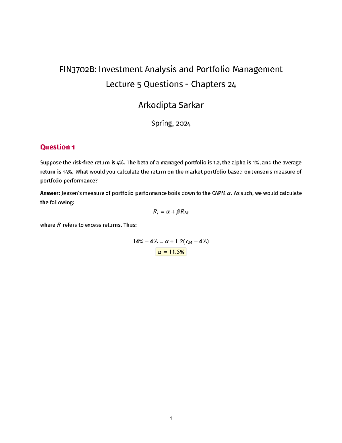 Lecture 5 Questions and Answers - FIN3702B: Investment Analysis and Portfolio Management Lecture ...